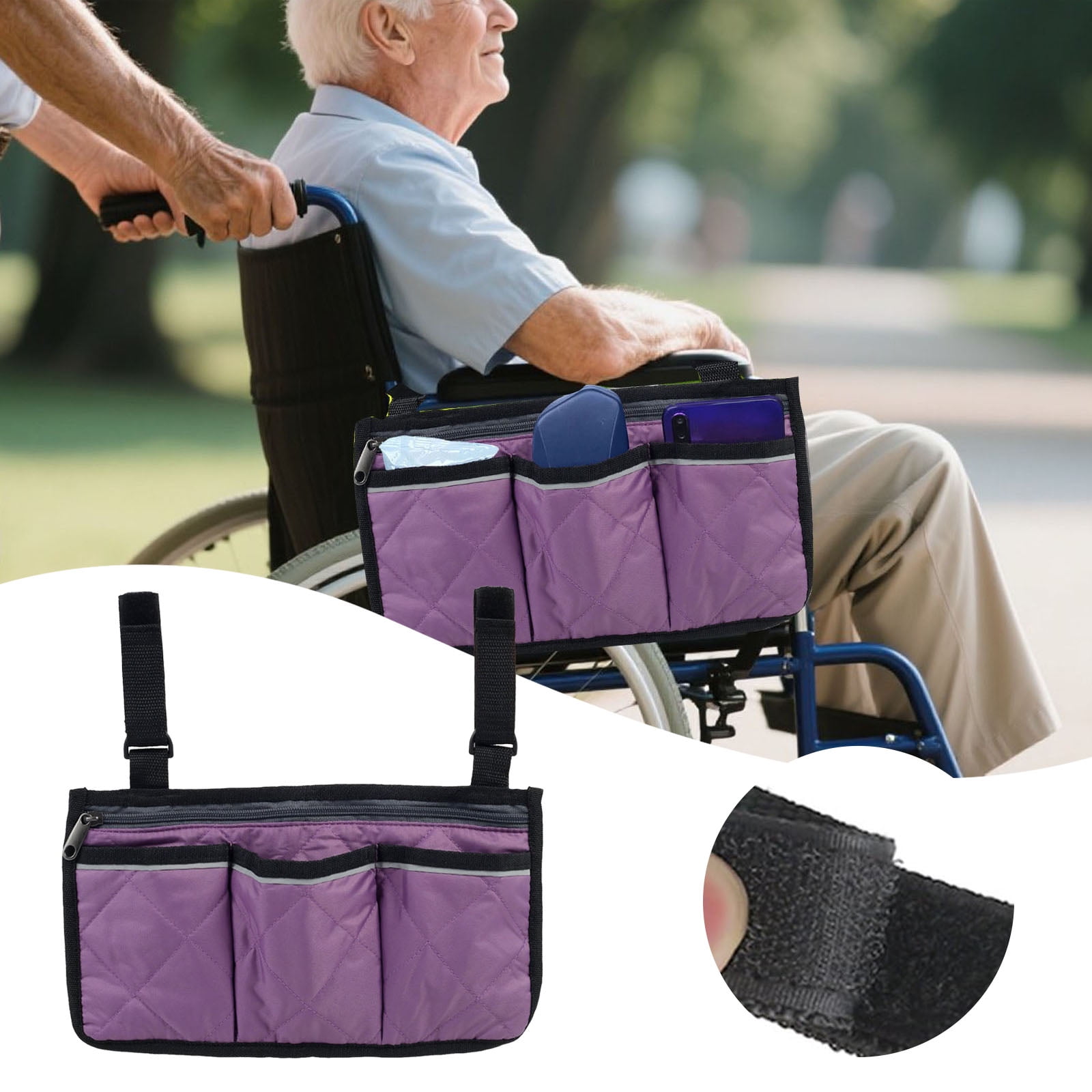 Wheelchair Armrest Side Bag Walker Organizer Bag with Reflective ...