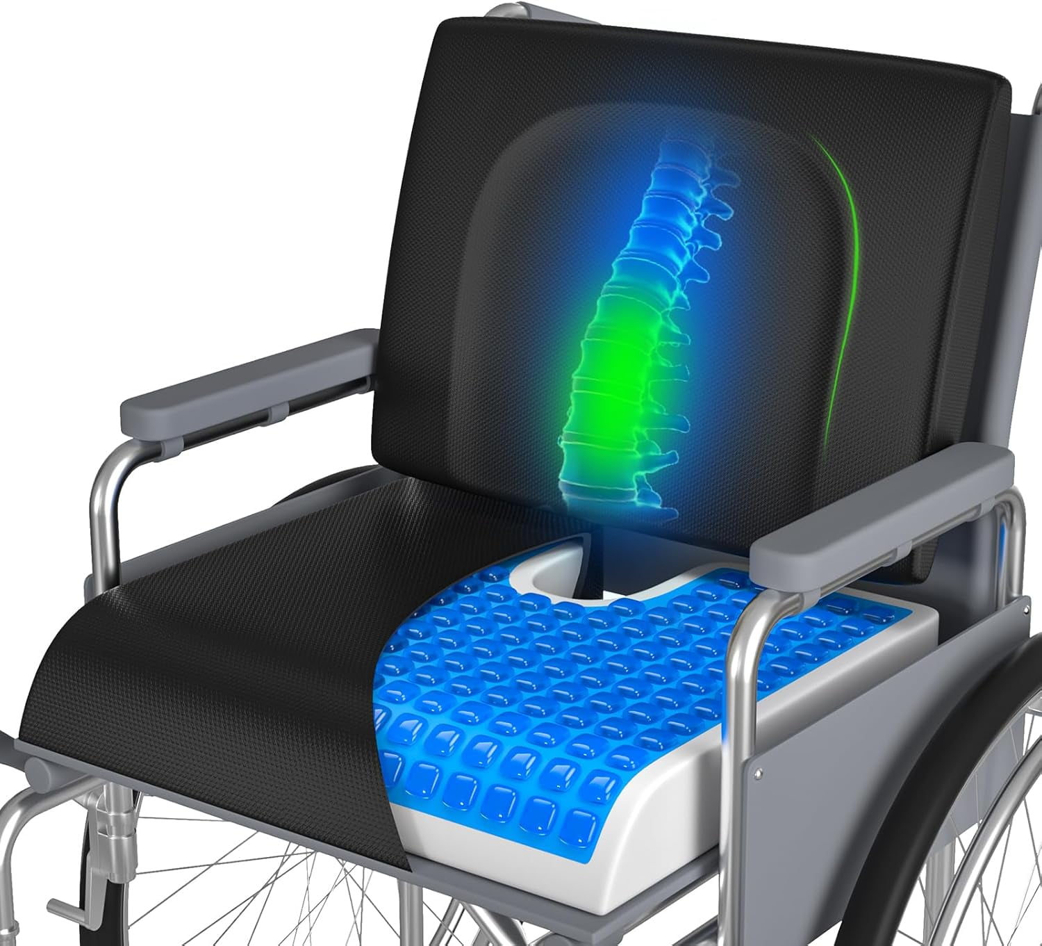 Wheelchair Cushions, Gel Wheelchair Seat Cushion with Lumbar Pillow ...