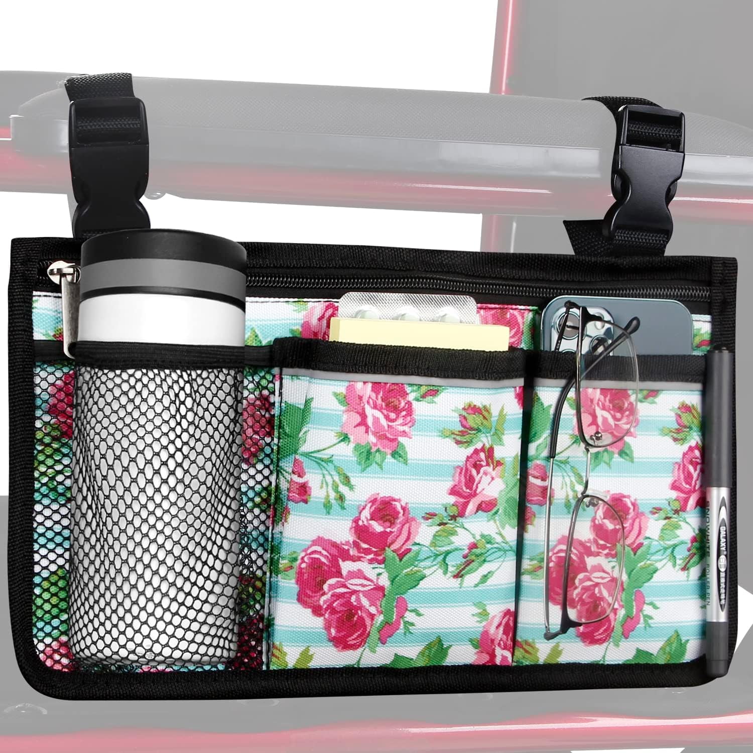 Wheelchair Side Bag, Upgrade Flower Color Armrest Storage Pouch with ...
