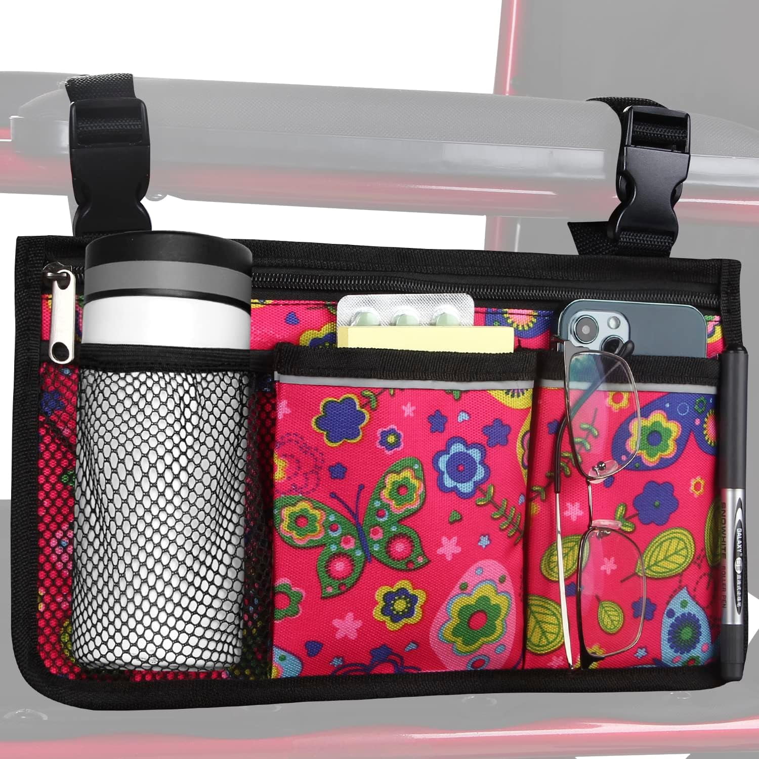 Wheelchair Side Bag, Upgrade Flower Color Armrest Storage Pouch with ...