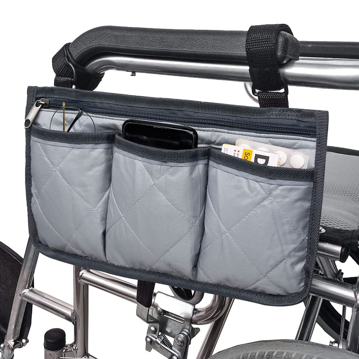 Wheelchair Side Bag, Waterproof Armrest Pouch Bag with Black Bright ...