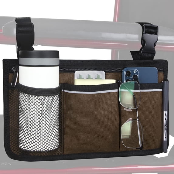 Wheelchair Side Bag, Wheelchair Armrest Storage Pouch with Cup Holder ...