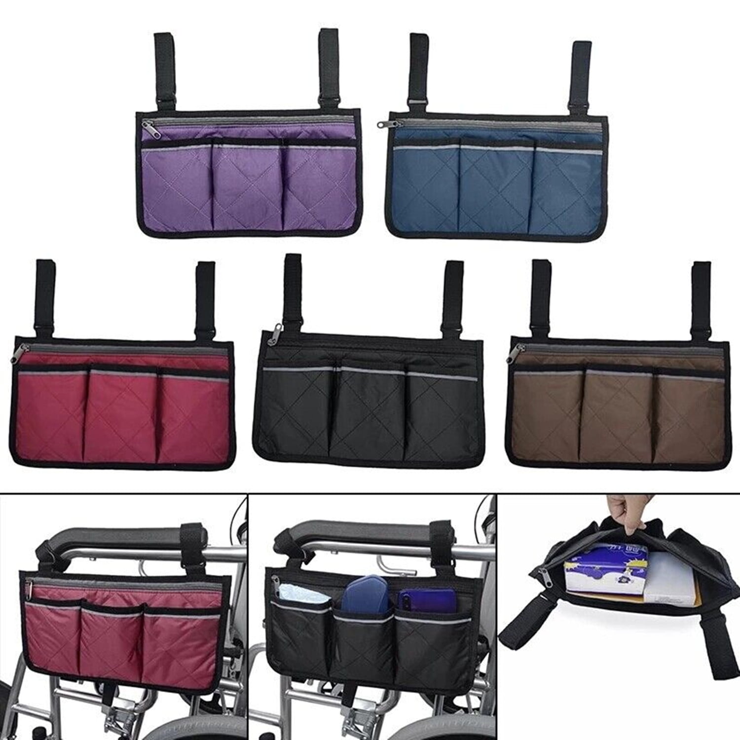 Wheelchair Side Bag with Armrest Pocket, Durable Pouch for Mobility ...