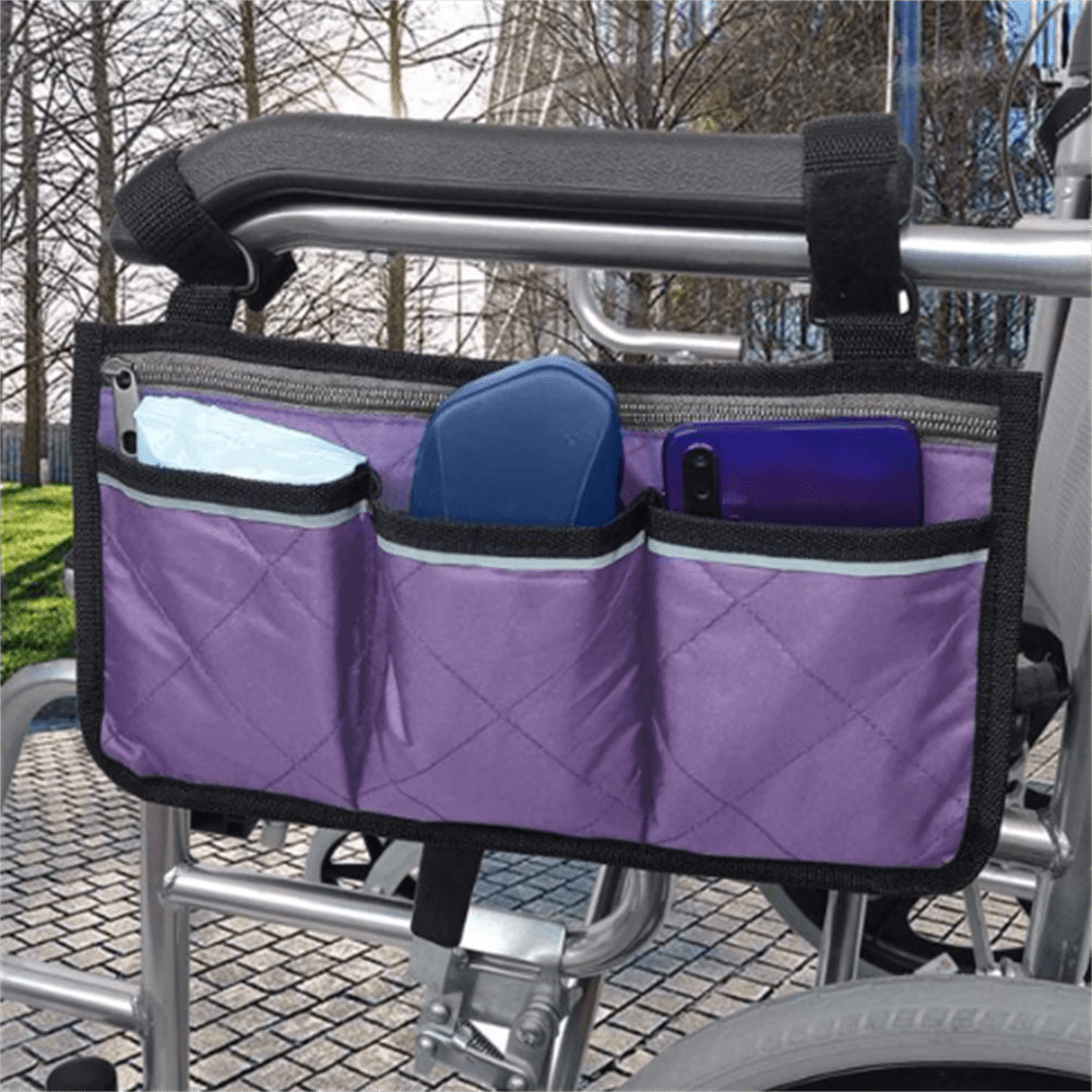 Wheelchair Side Organizer Storage Bag Armrest Pouch with Reflective ...
