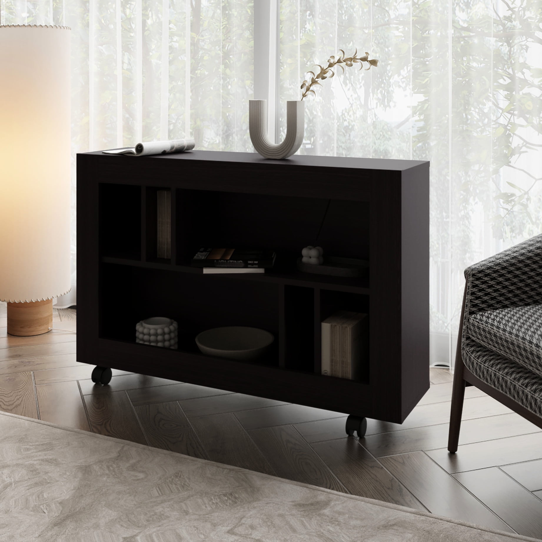 Wheeled Console Table+Rectangular Open Storage Structure" - "Moving ...