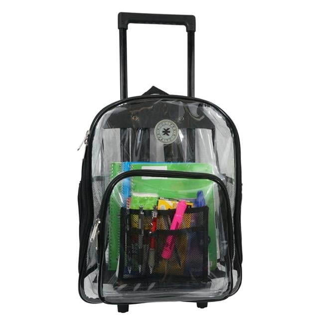 Wheeled Deluxe 17 in. Clear PVC Backpack with Rolling Bookbag, Travel ...