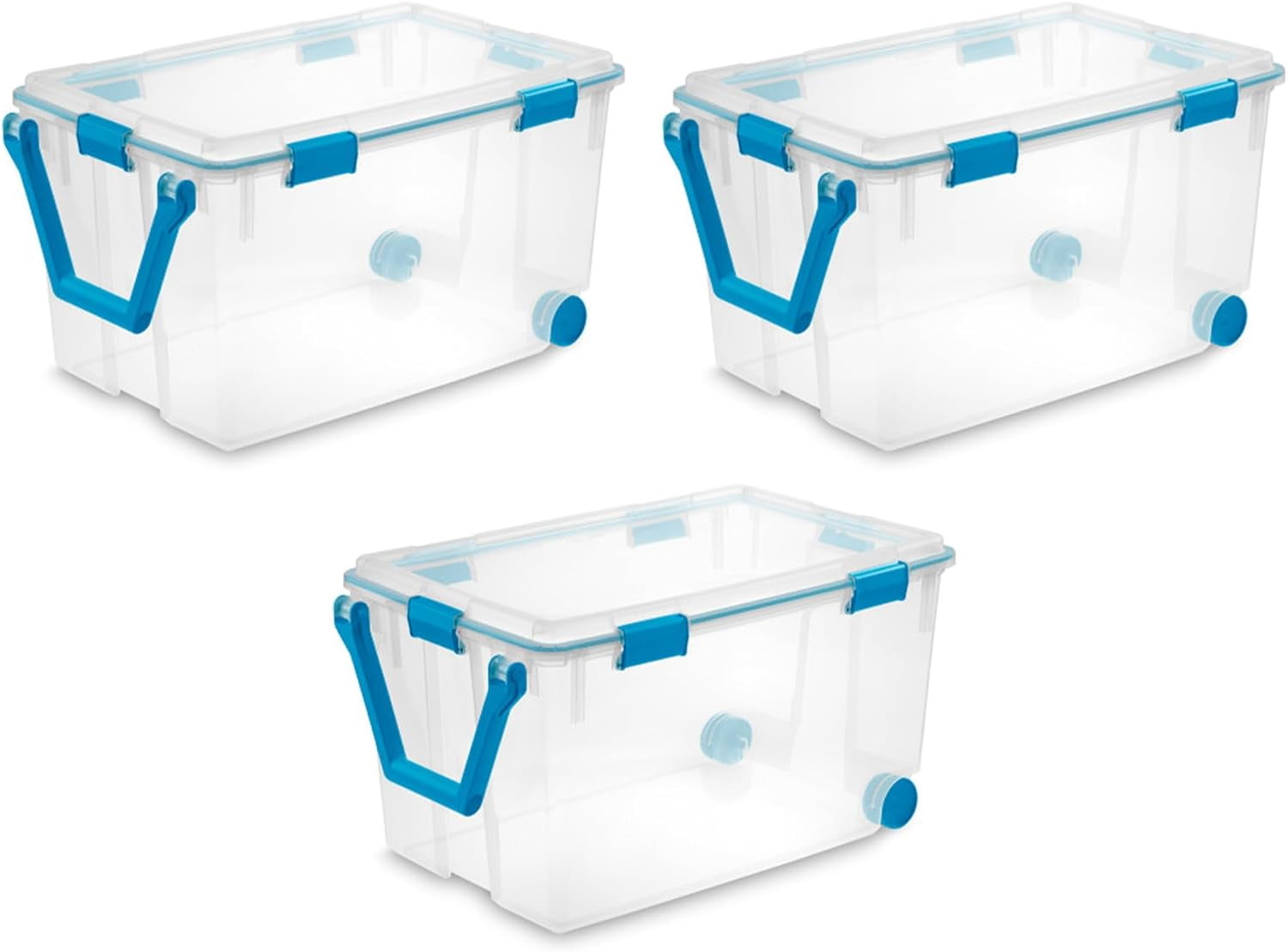 Wheeled Gasket Storage Bin with Latch Lid - Stackable, Clear - 3 Pack ...