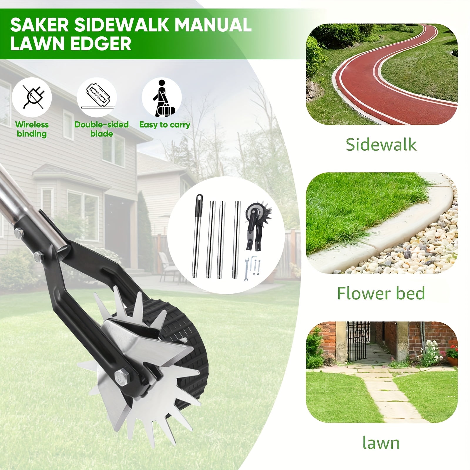Wheeled Lawn Trimmer - Manual Rotary Edger with 70" Extendable ...