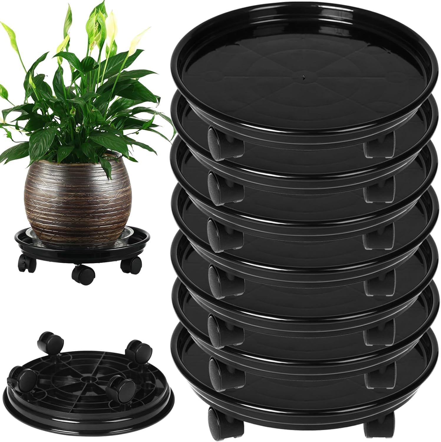 Wheeled Plant Cart 11.8 Inch Plastic Rolling Plant Cart Coaster Heavy Duty Wheeled Plant Pot ...