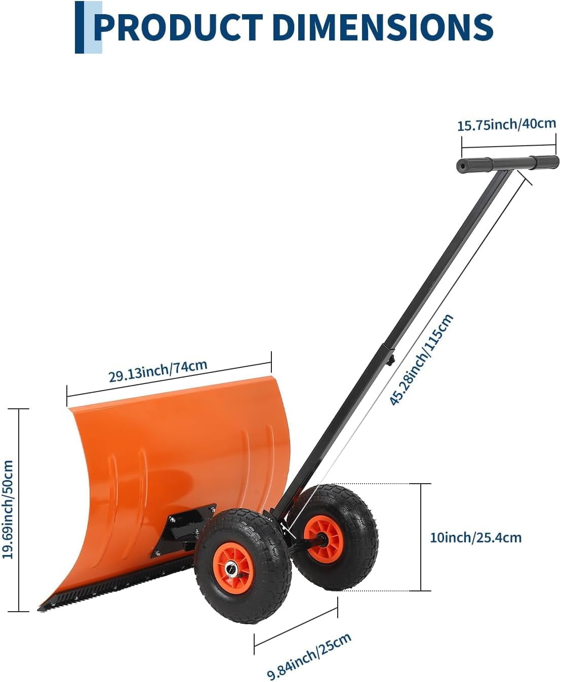 Wheeled Snow Plow Shovel, 20" H Heavy-Duty Steel Orange Blade with ...