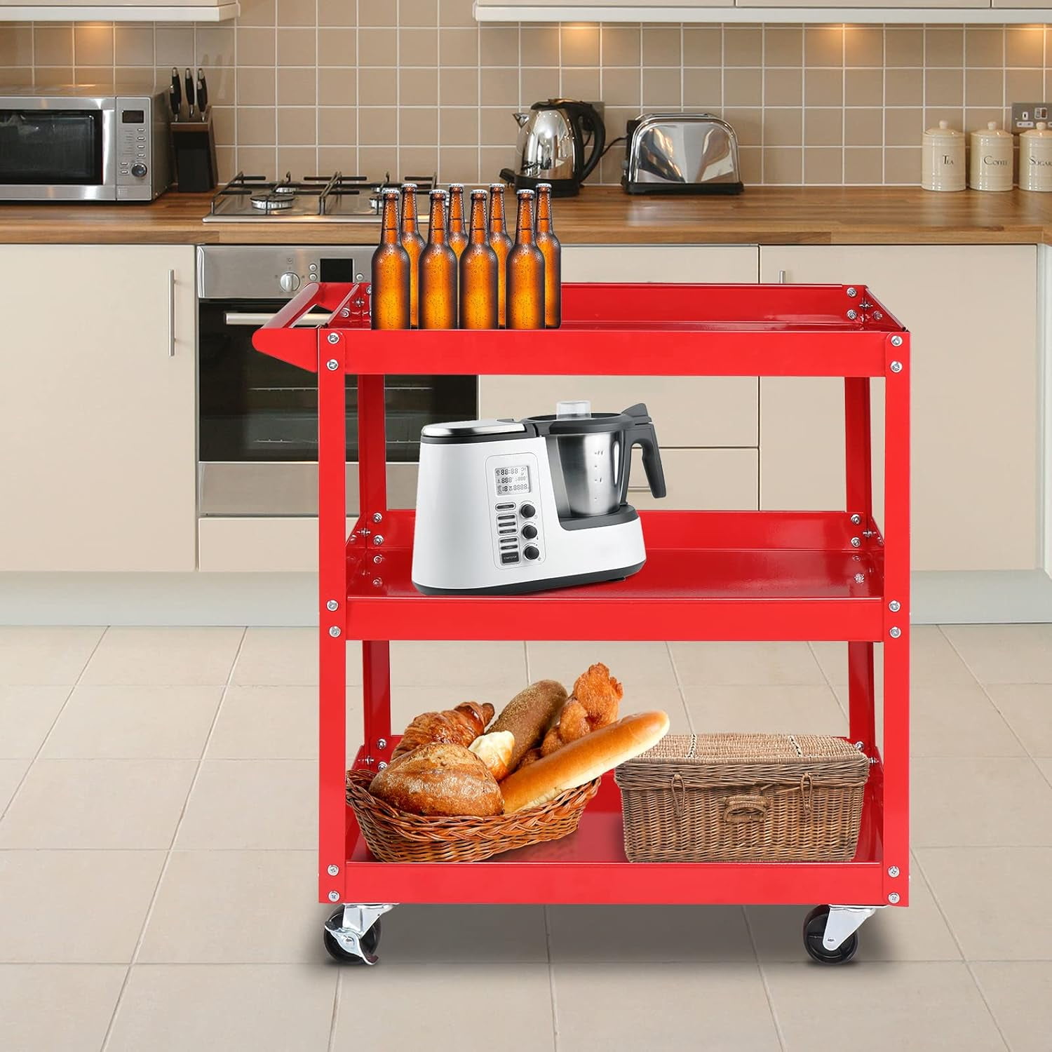 Wheeled Tool Cart, 3-layer Rolling Mechanical Tool Cart, Heavy Steel ...