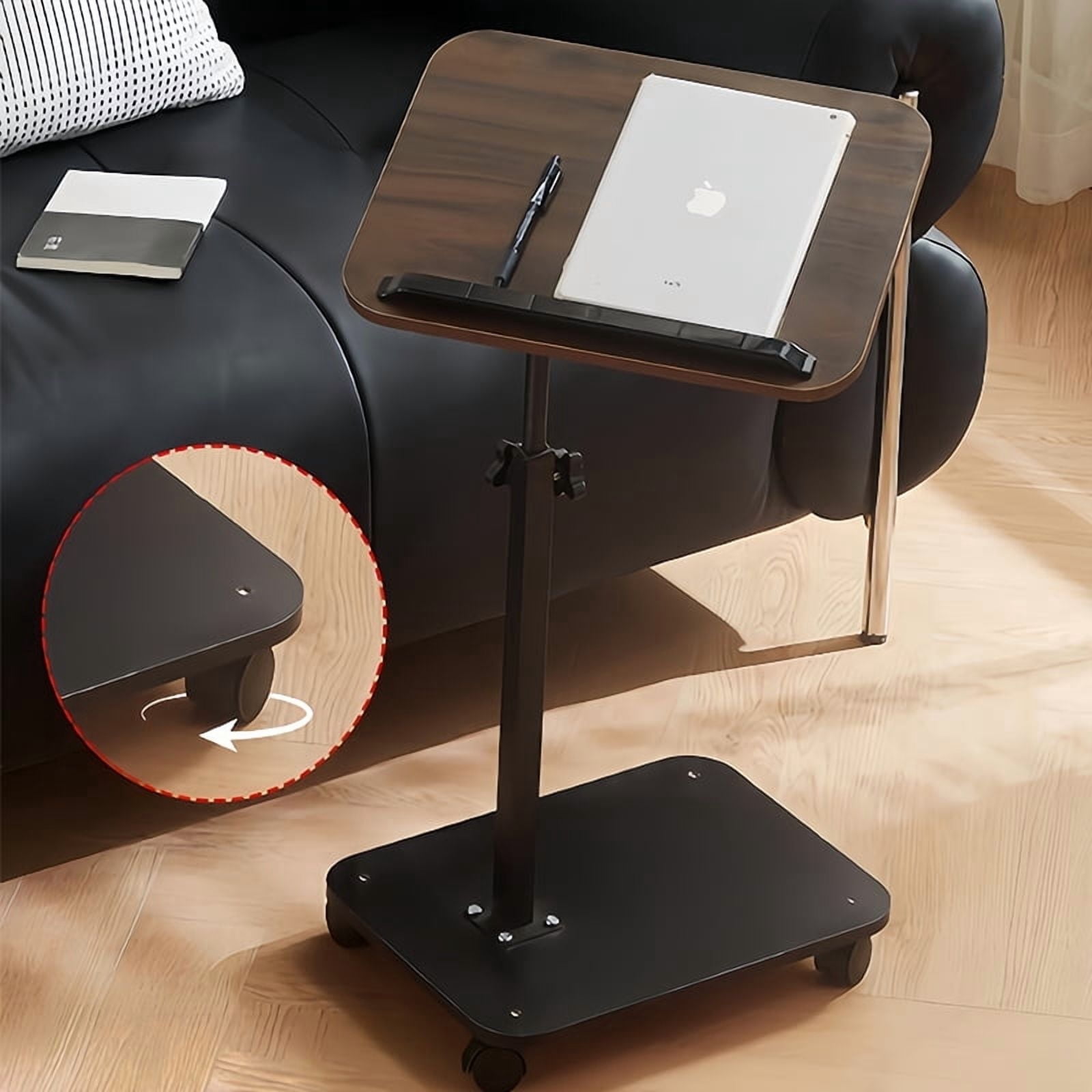 Walnut Wheeled Side Table - Adjustable Height, 15kg Capacity for Small ...