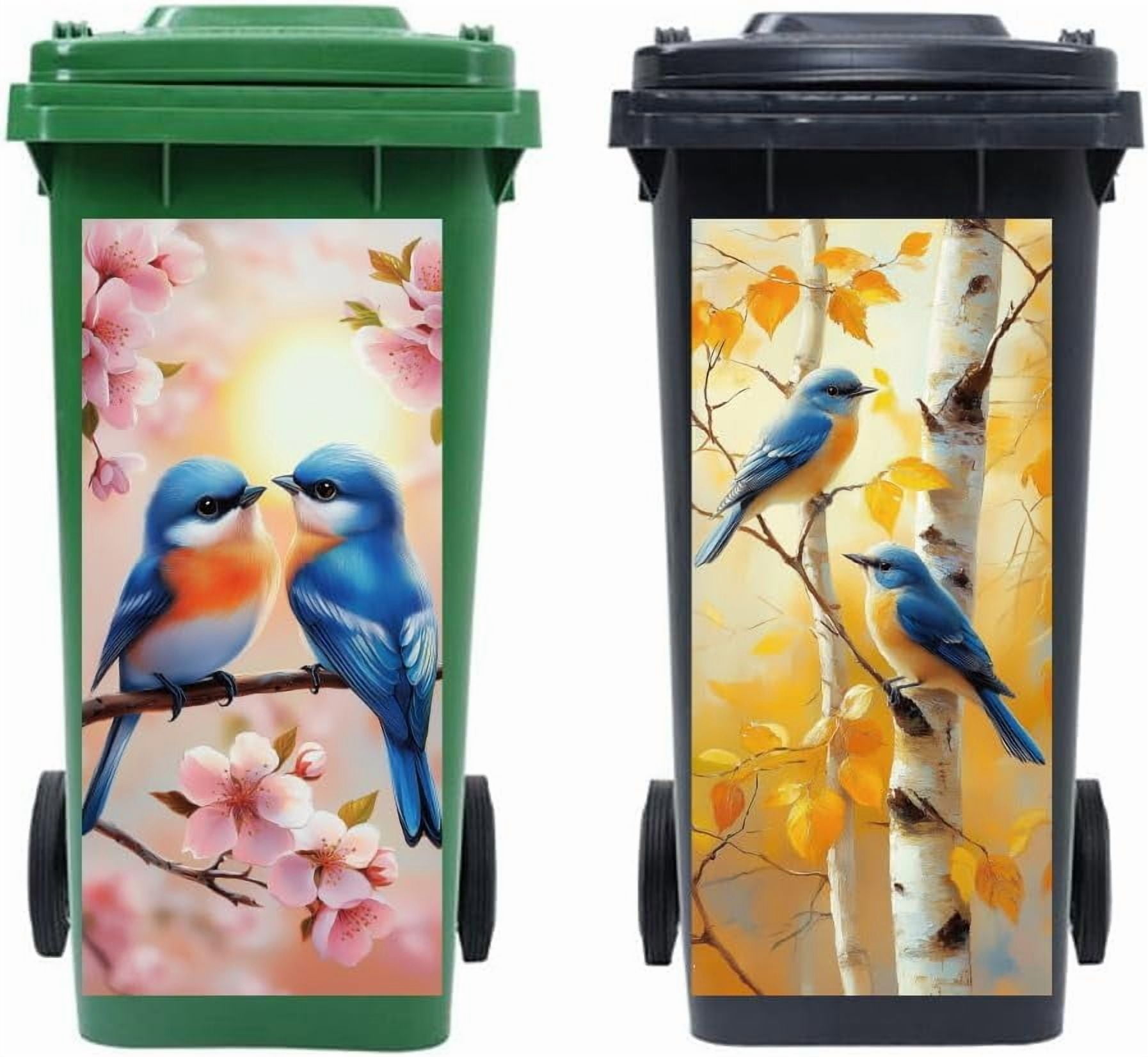 Wheelie Bin Stickers 2 Sheets Bird and Tree Sticky Dustbin Stickers ...