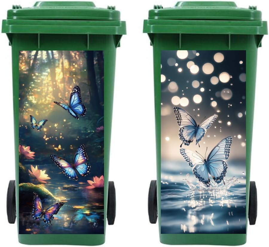Wheelie Bin Stickers 2 Sheets Butterfly and Flower Sticky Dustbin ...