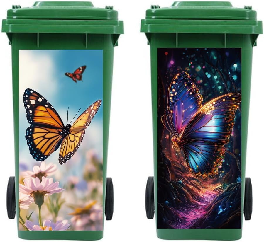 Wheelie Bin Stickers 2 Sheets Butterfly Sticky Dustbin Stickers Decals ...