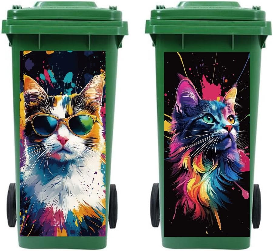 Wheelie Bin Stickers 2 Sheets Colorful Cats Sticky Dustbin Stickers ...