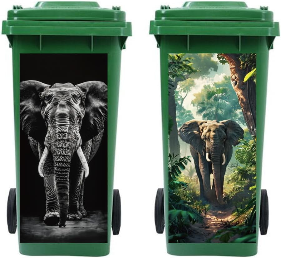 Wheelie Bin Stickers 2 Sheets Elephants Sticky Dustbin Stickers Decals ...