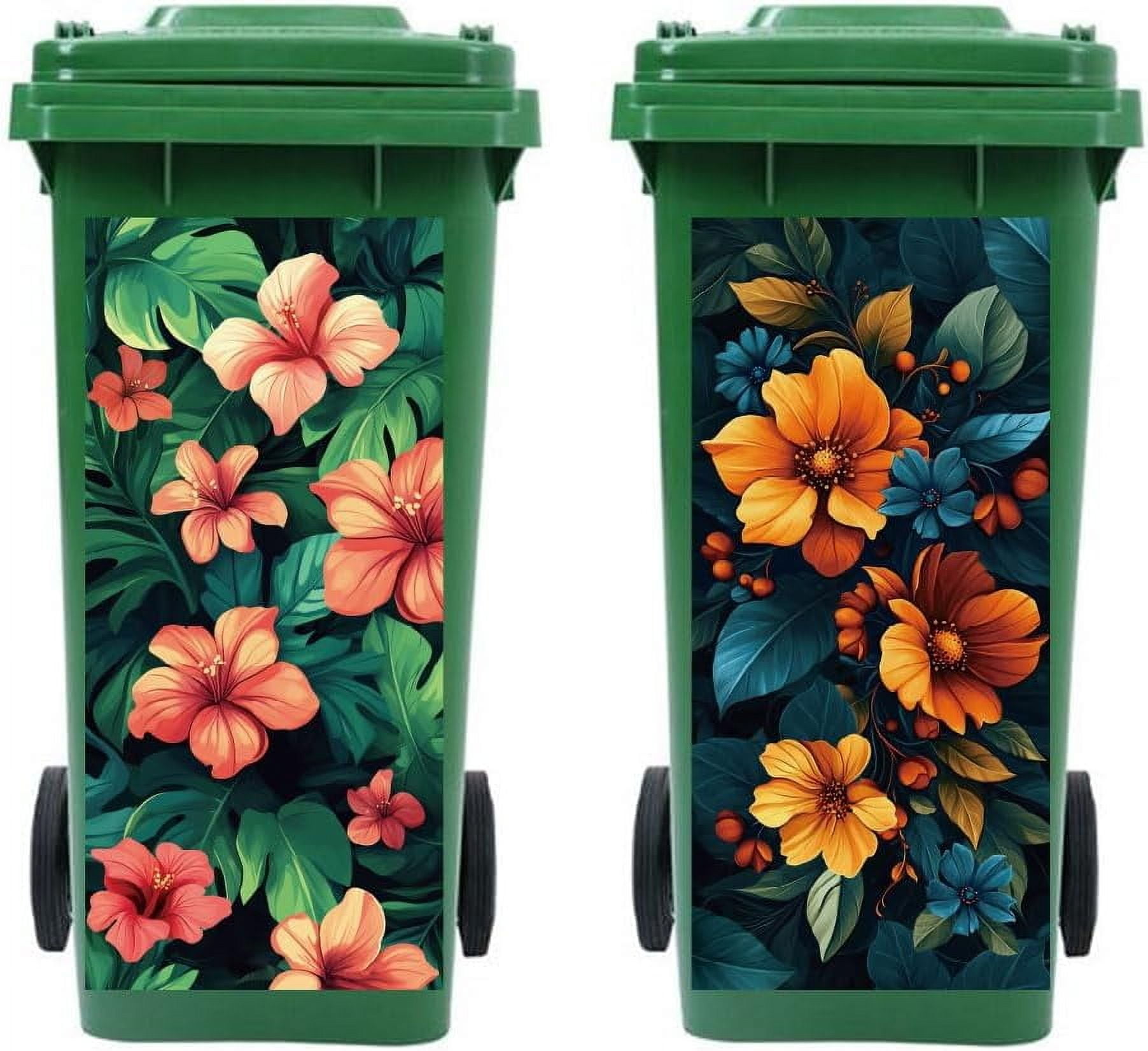 Wheelie Bin Stickers 2 Sheets Flowers and Leaves Sticky Dustbin ...