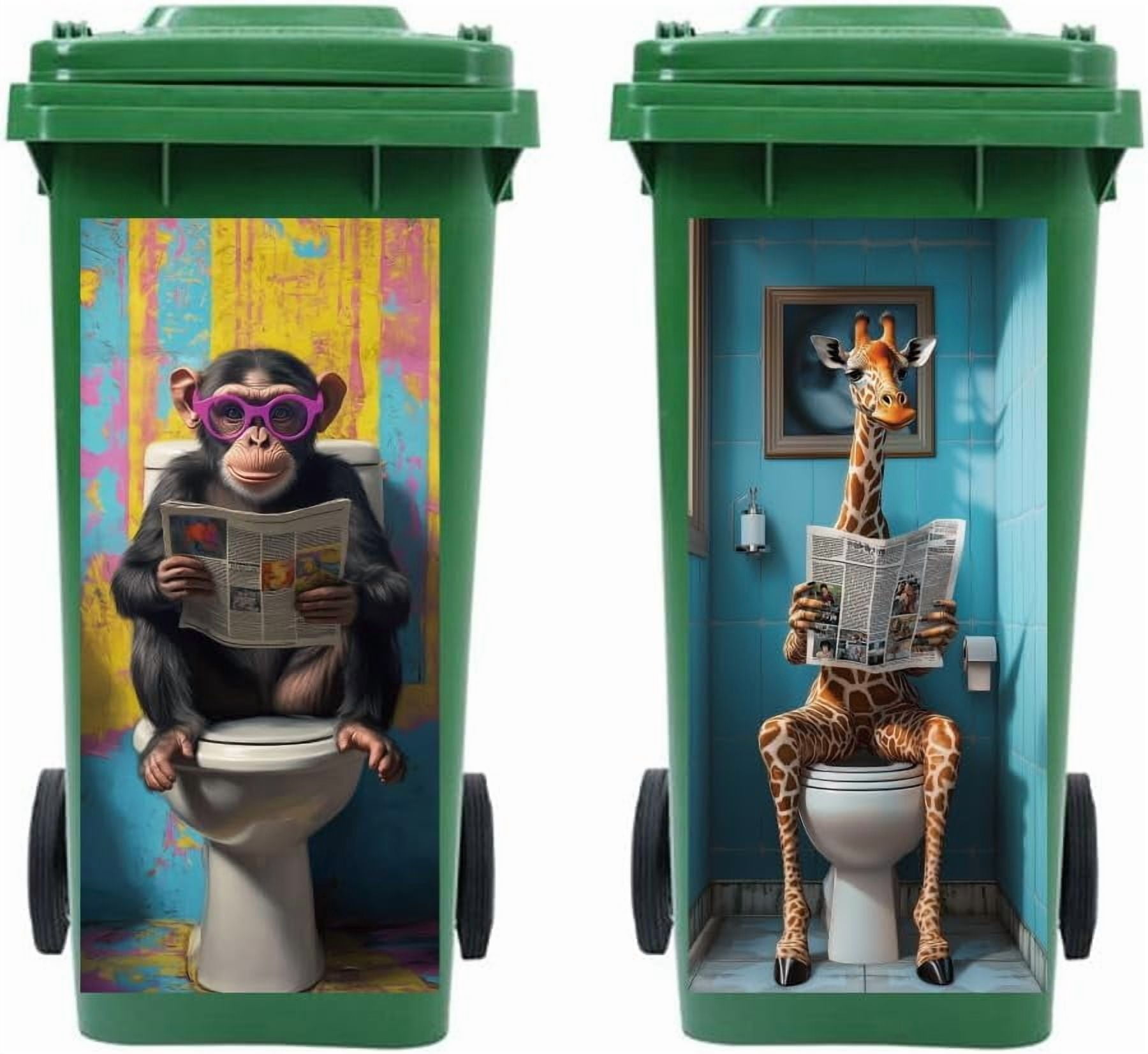 Wheelie Bin Stickers 2 Sheets Giraffe and Gorilla on Toilet Sticky ...