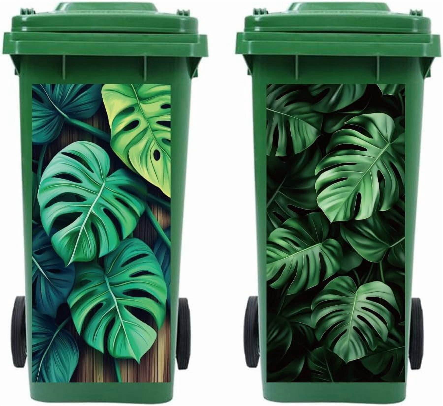 Wheelie Bin Stickers 2 Sheets Monstera Leaves Sticky Dustbin Stickers ...
