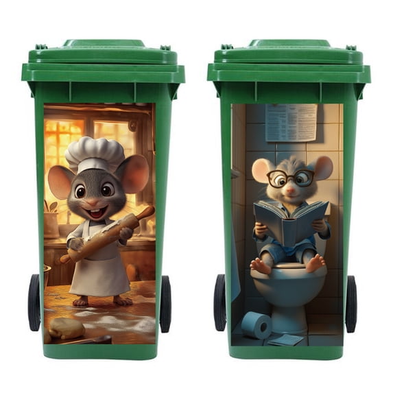 Wheelie Bin Stickers 2 Sheets Mouse Sticky Dustbin Stickers Decals 15in ...