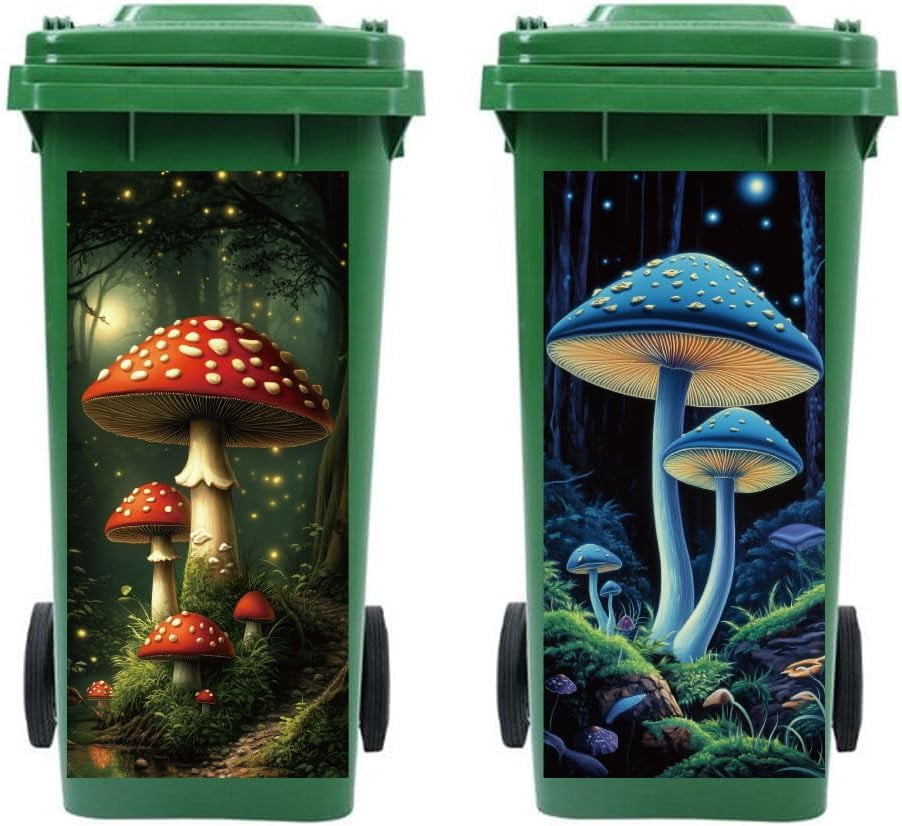 Wheelie Bin Stickers 2 Sheets Mushrooms and Forest Sticky Dustbin ...