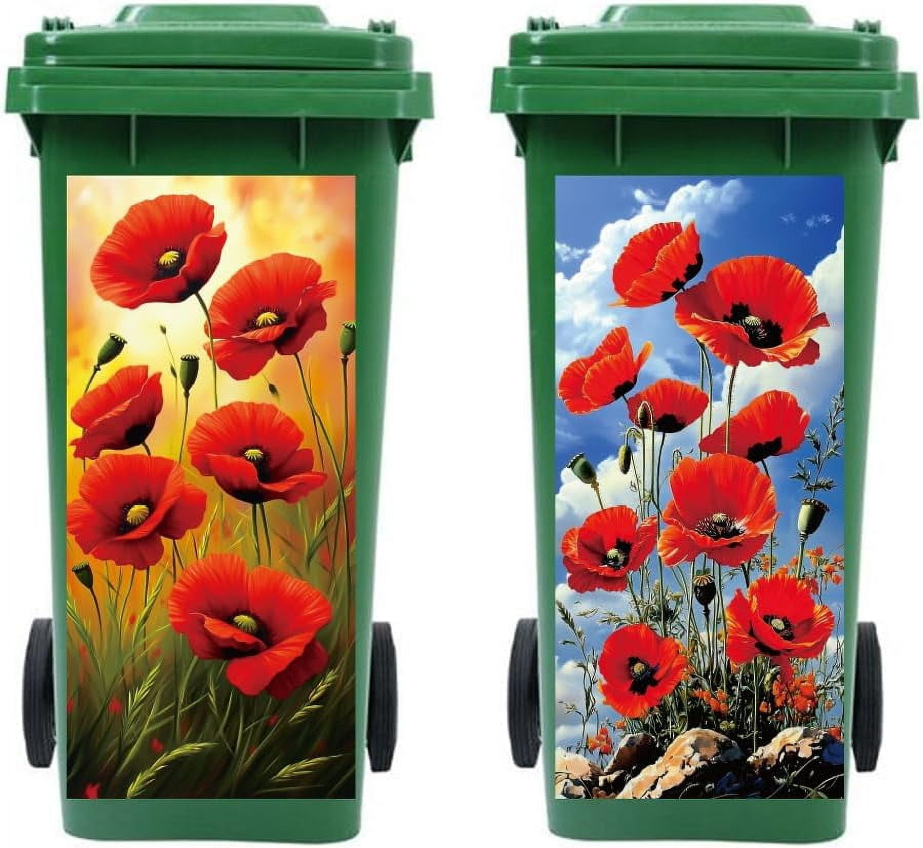 Wheelie Bin Stickers 2 Sheets Papaver Rhoeas Sticky Dustbin Stickers ...