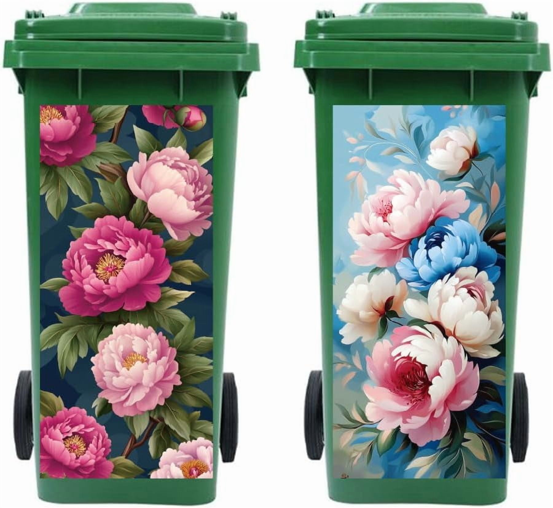 Wheelie Bin Stickers 2 Sheets Peonies and Leaves Sticky Dustbin ...
