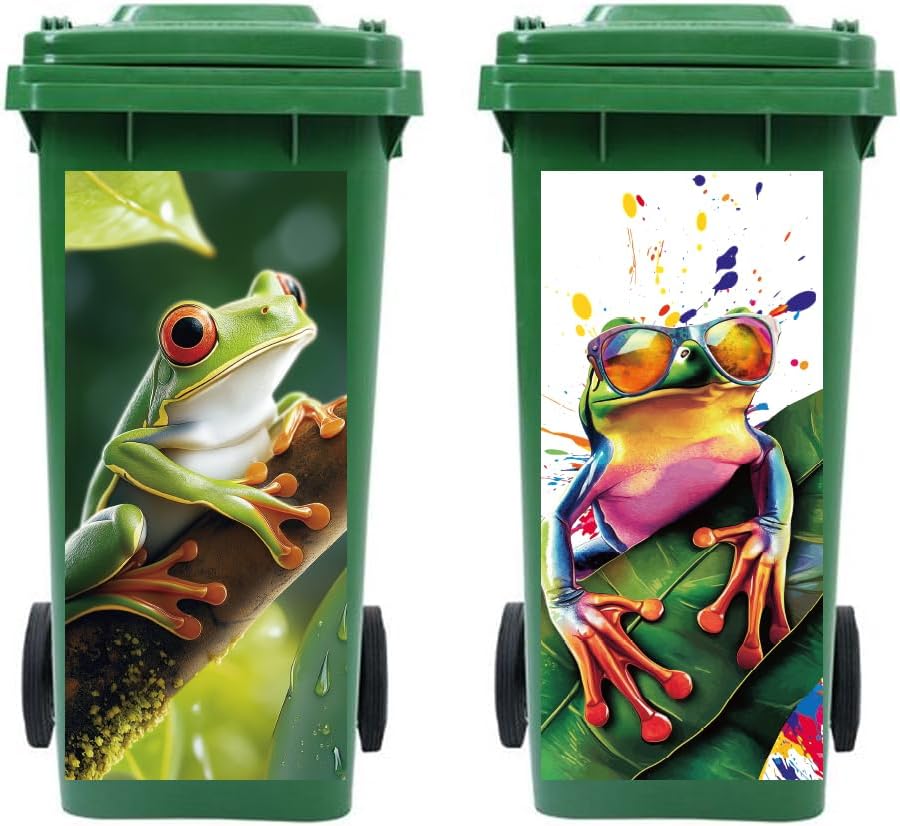Wheelie Bin Stickers 2 Sheets Tree Frog Sticky Dustbin Stickers Decals ...