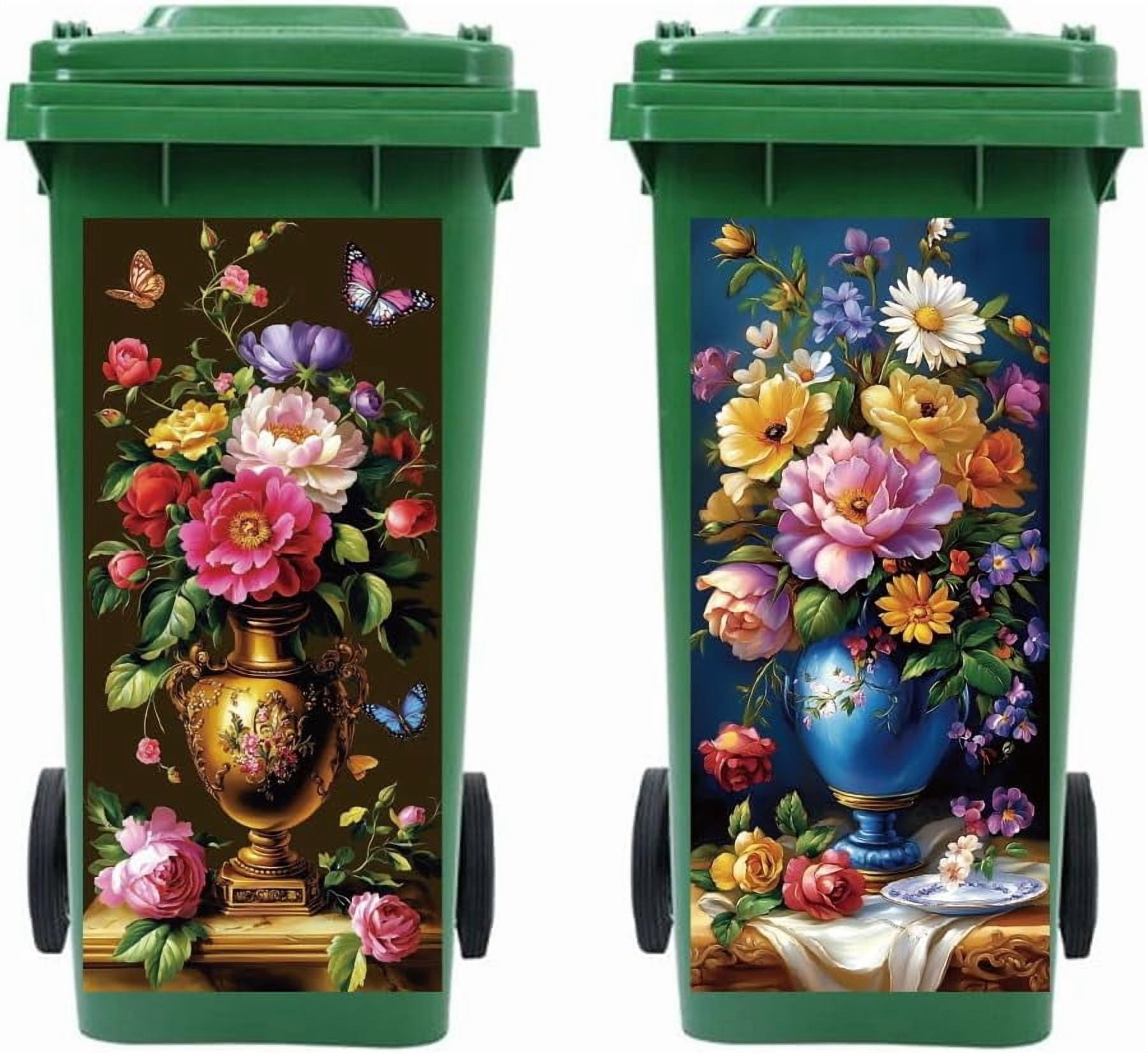 Wheelie Bin Stickers 2 Sheets Vintage Art Vase Sticky Dustbin Stickers ...