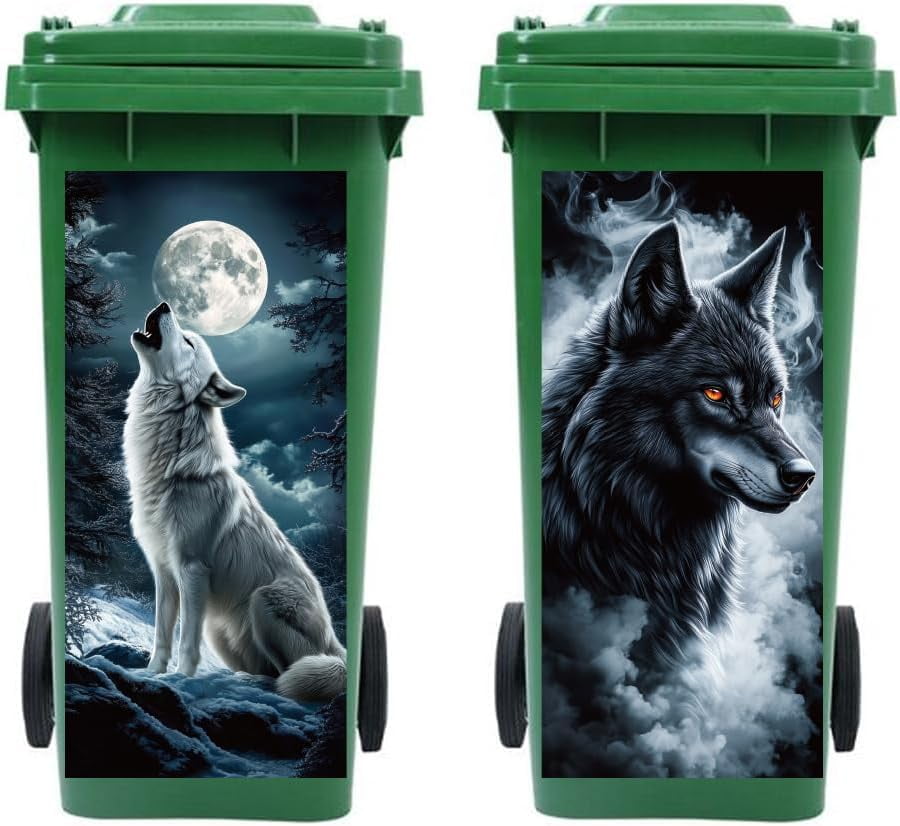 Wheelie Bin Stickers 2 Sheets Wolf Sticky Dustbin Stickers Decals 15in ...