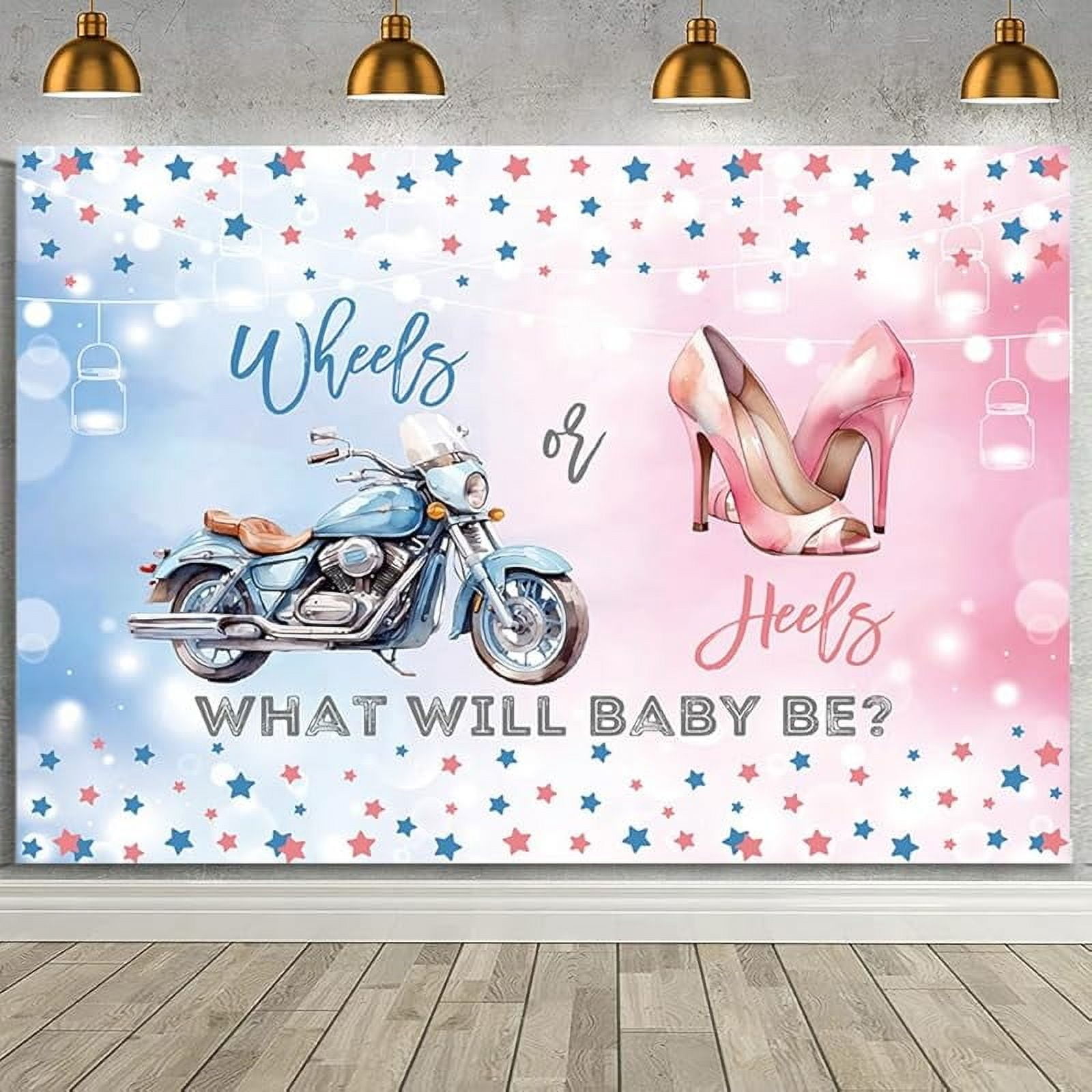 Wheels or Heels Gender Reveal Backdrop Boy or Girl What Will Baby Be ...