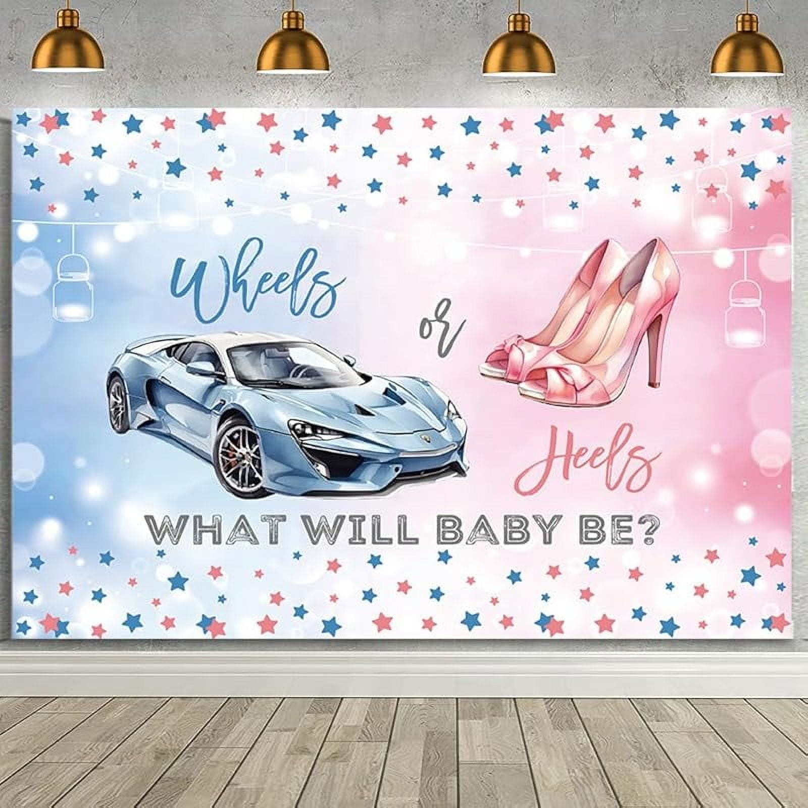 Wheels or Heels Gender Reveal Backdrop Boy or Girl What Will Baby Be ...