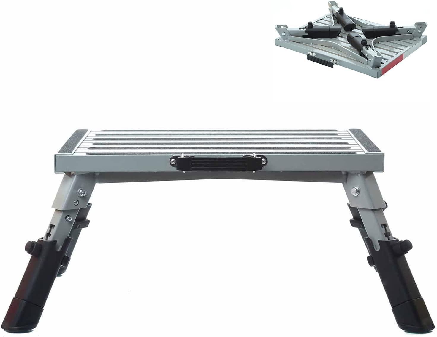 Wheels RV Step Stool, Adjustable Height Aluminum Folding Platform 16.5 ...