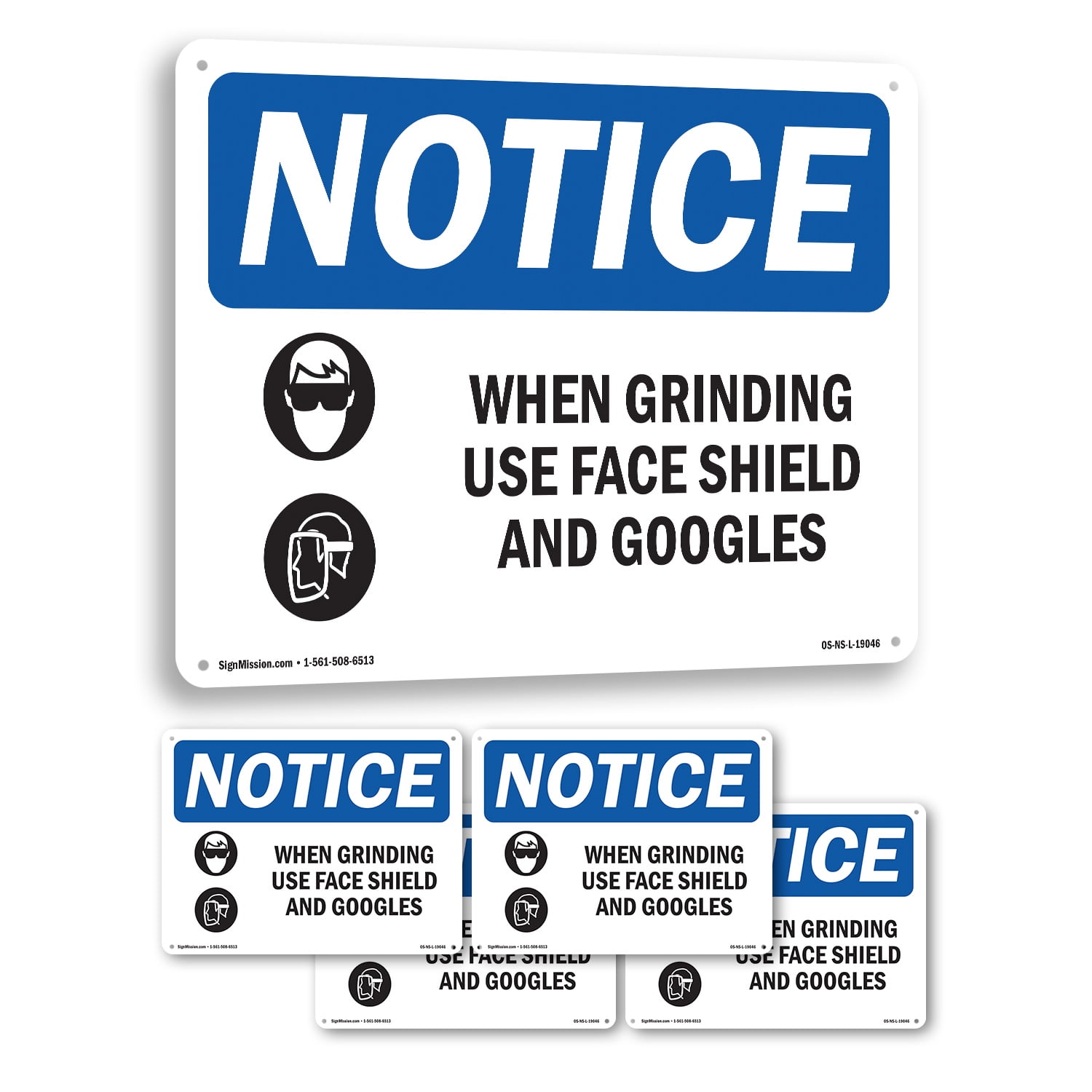 When Grinding Use Face Shield OSHA Notice Aluminum Sign 24 Inch x 18 ...