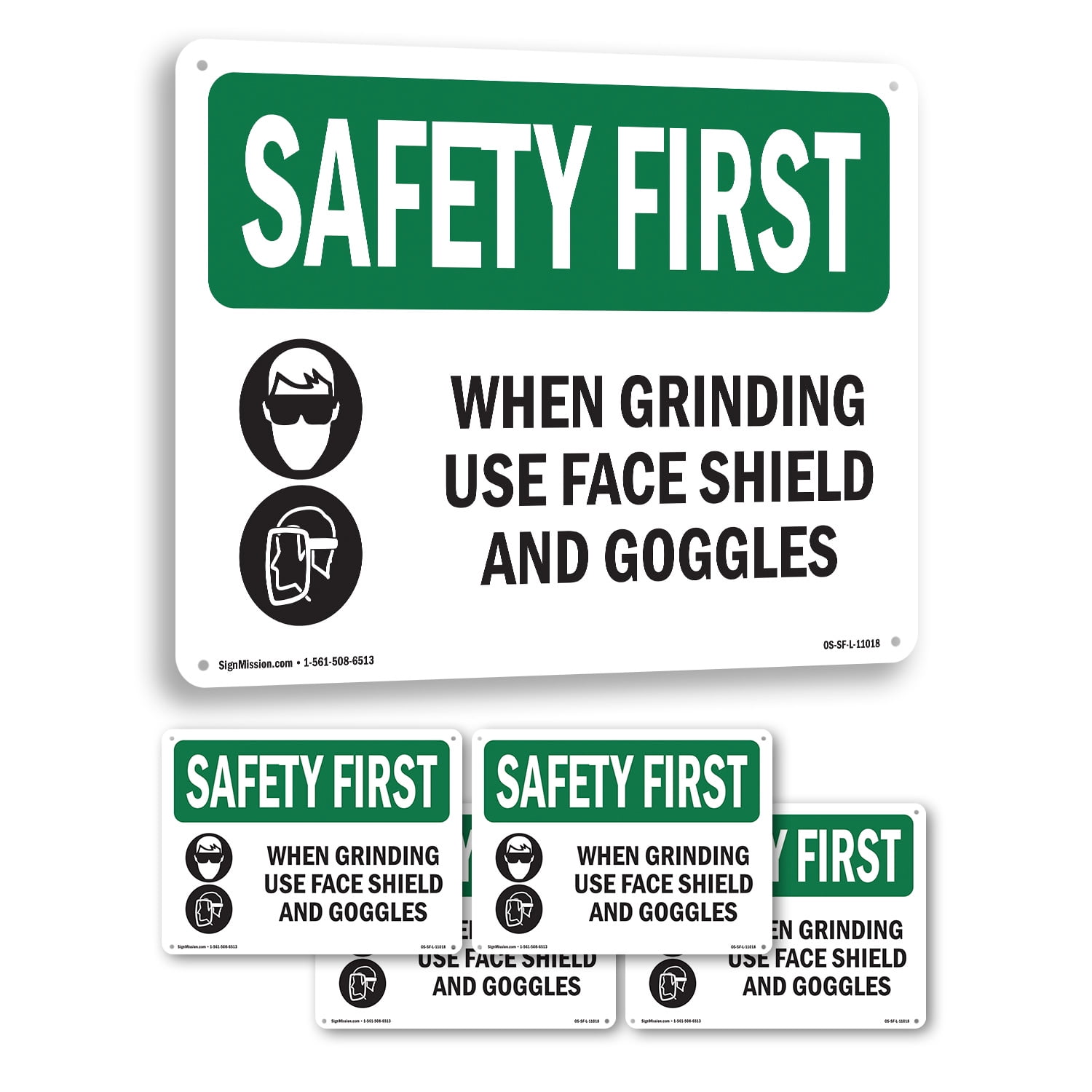 When Grinding Use Face Shield With Symbol OSHA SAFETY FIRST Aluminum ...