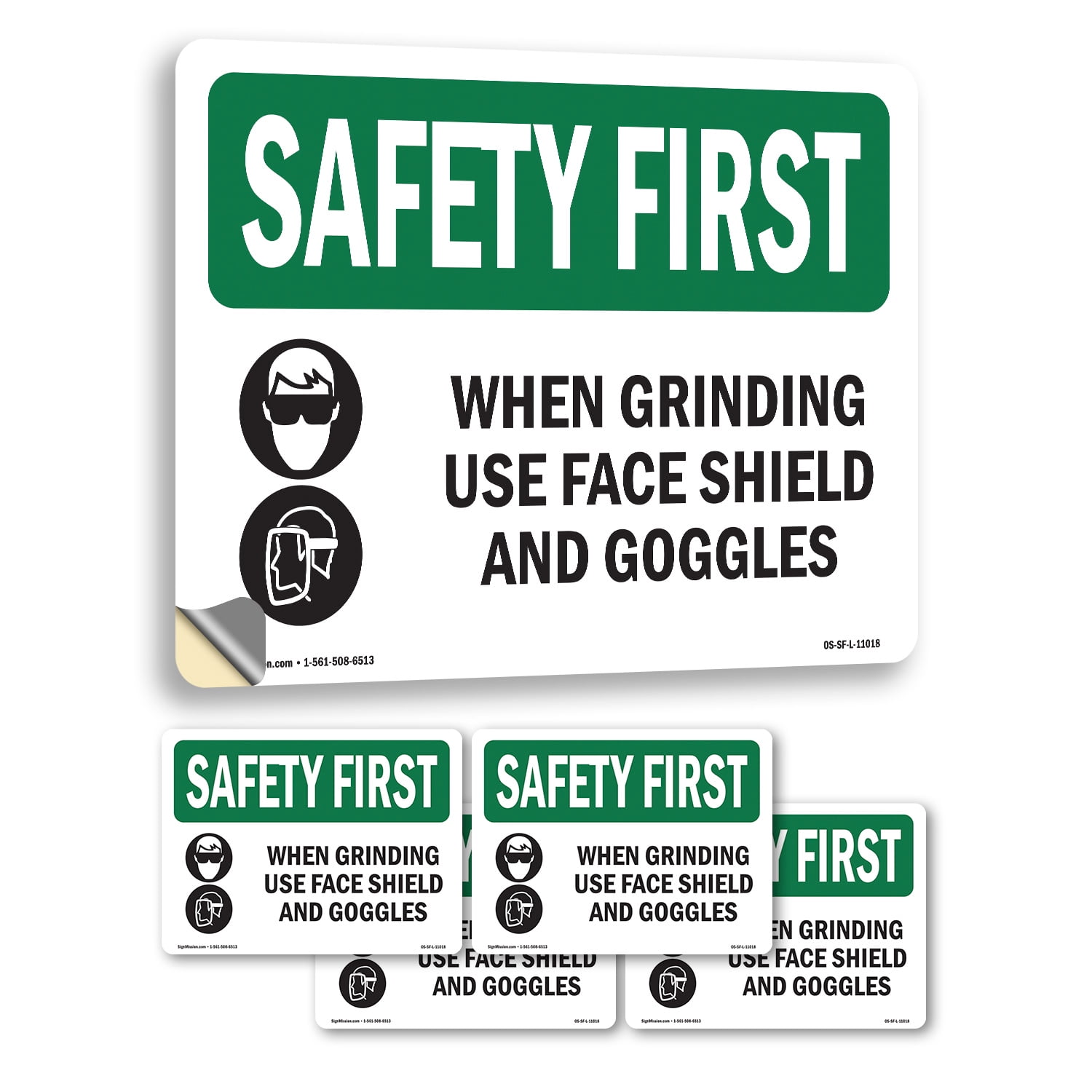 When Grinding Use Face Shield With Symbol OSHA SAFETY FIRST Vinyl Decal ...