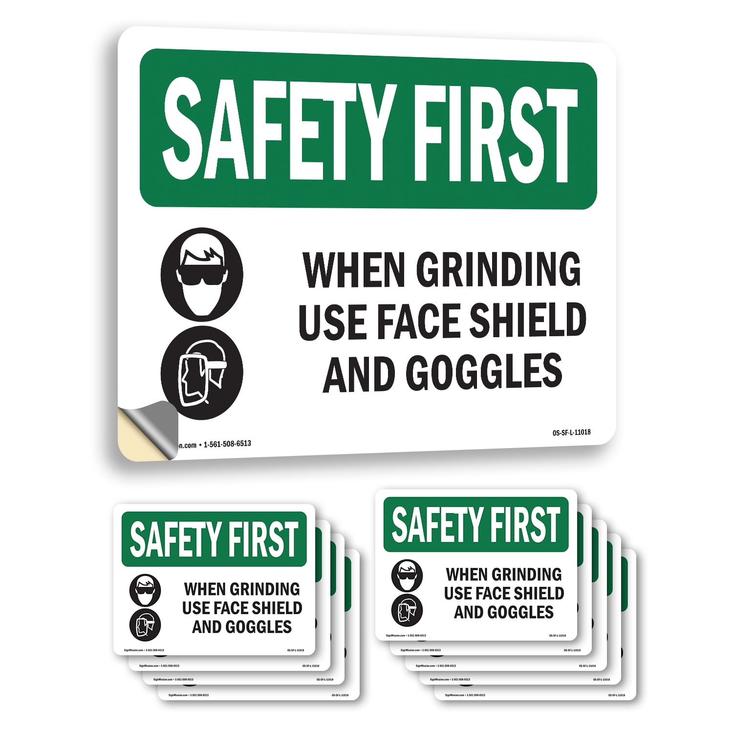 When Grinding Use Face Shield With Symbol OSHA SAFETY FIRST Vinyl Decal ...