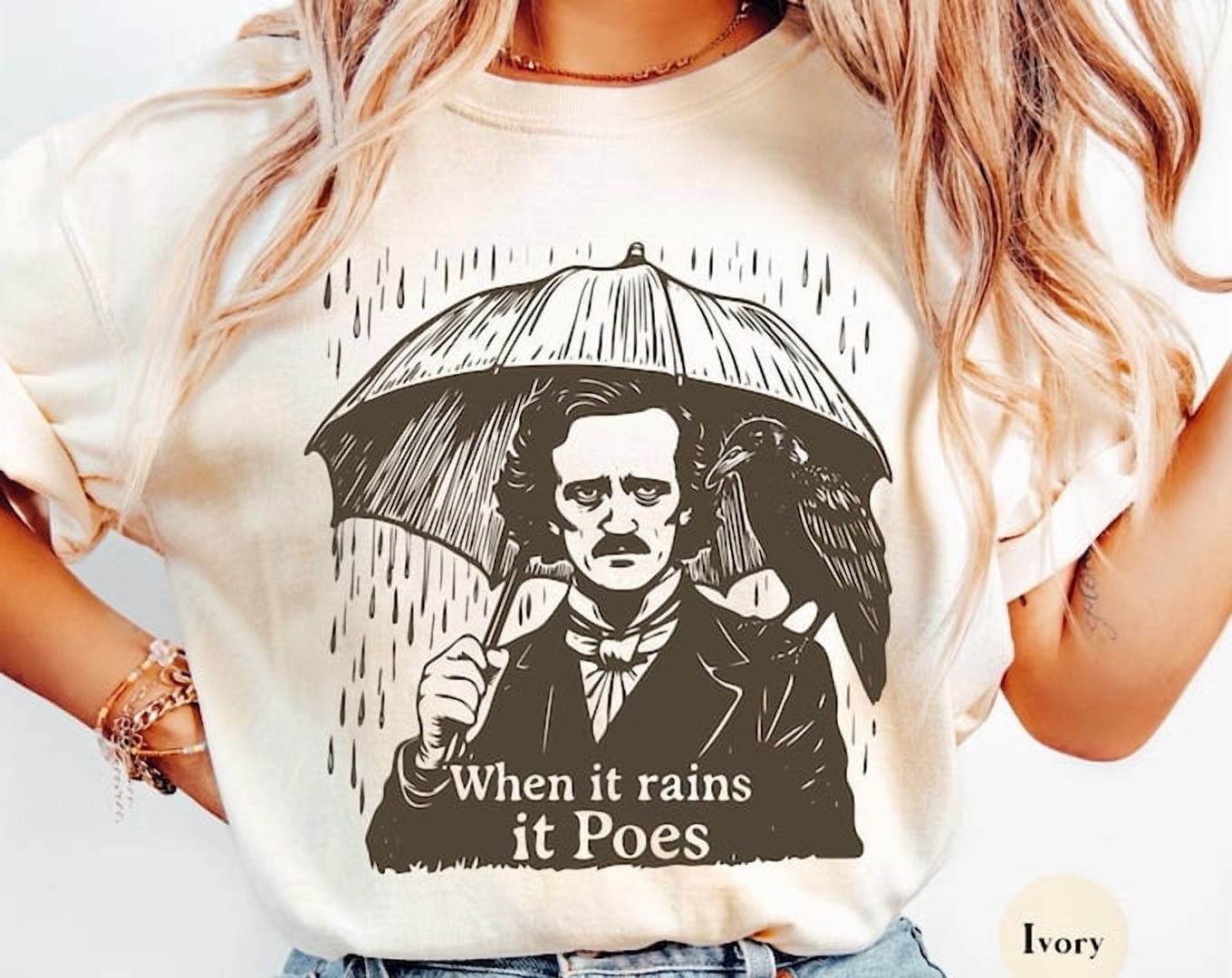 When It Rains It Poes Shirt | Vintage Retro Edgar Allan Poe Shirt ...