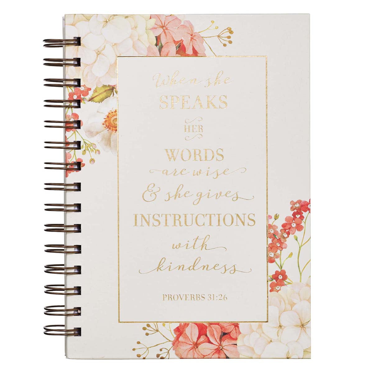 Inspirational Large Wirebound Journal - Proverbs 31:26, Red Floral ...
