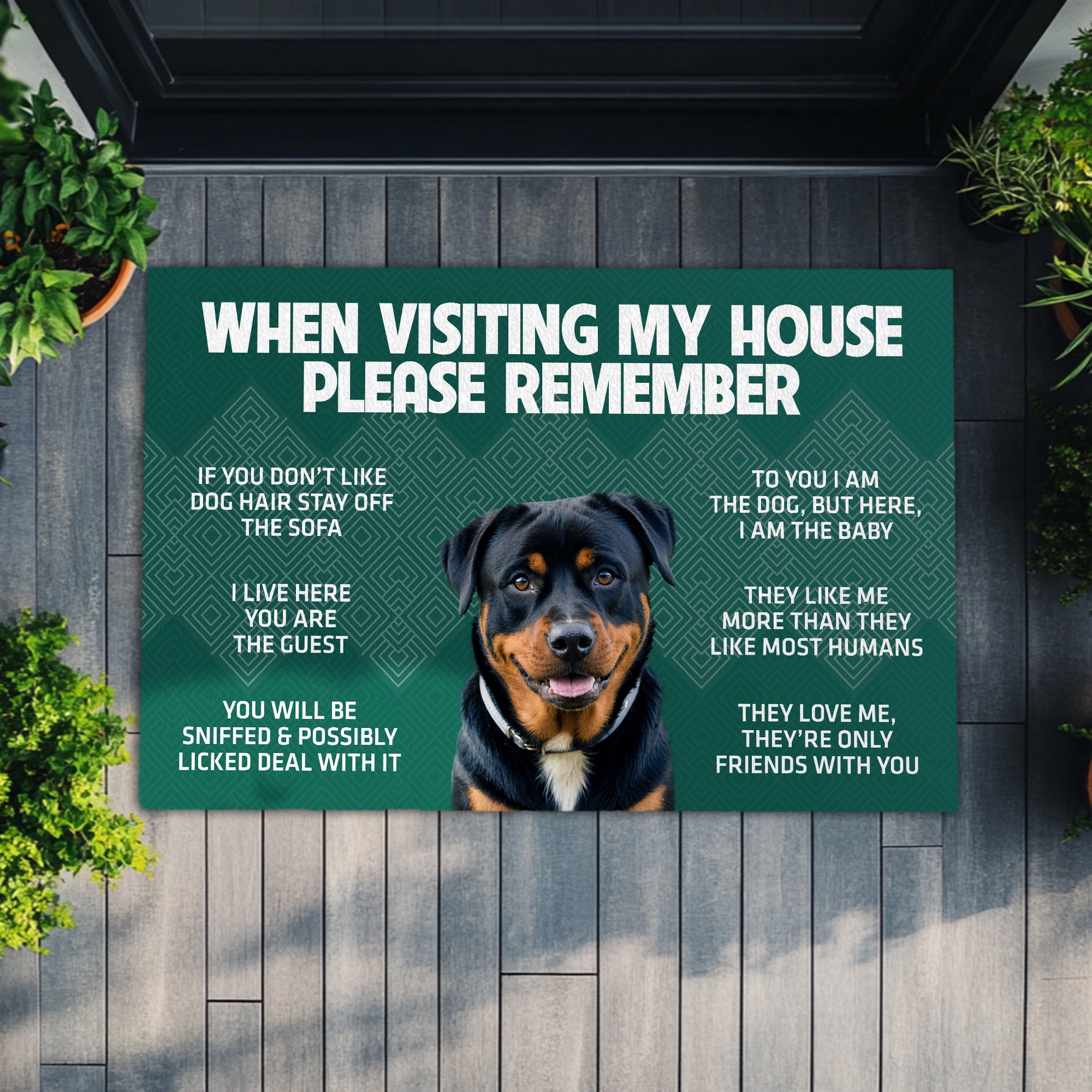 "When Visiting My House Please Remember" Dog Doormat – Funny Rottweiler ...