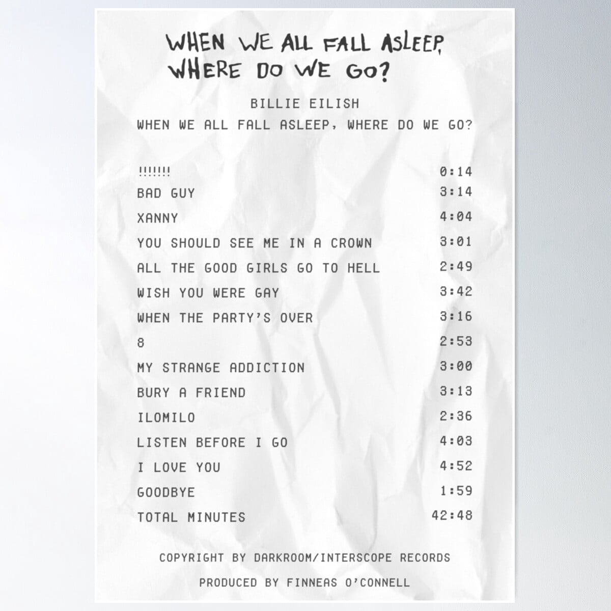 When We All Fall Asleep, Where Do We Go? Print Poster Wall Art ...