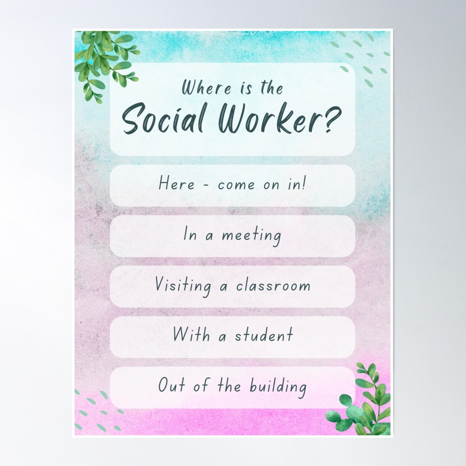 Where Is The Social Worker? Office Door Sign Poster Wall Art, Modern ...