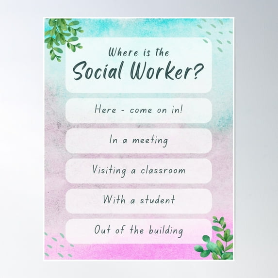 Where Is The Social Worker? Office Door Sign Poster Wall Art, Modern ...