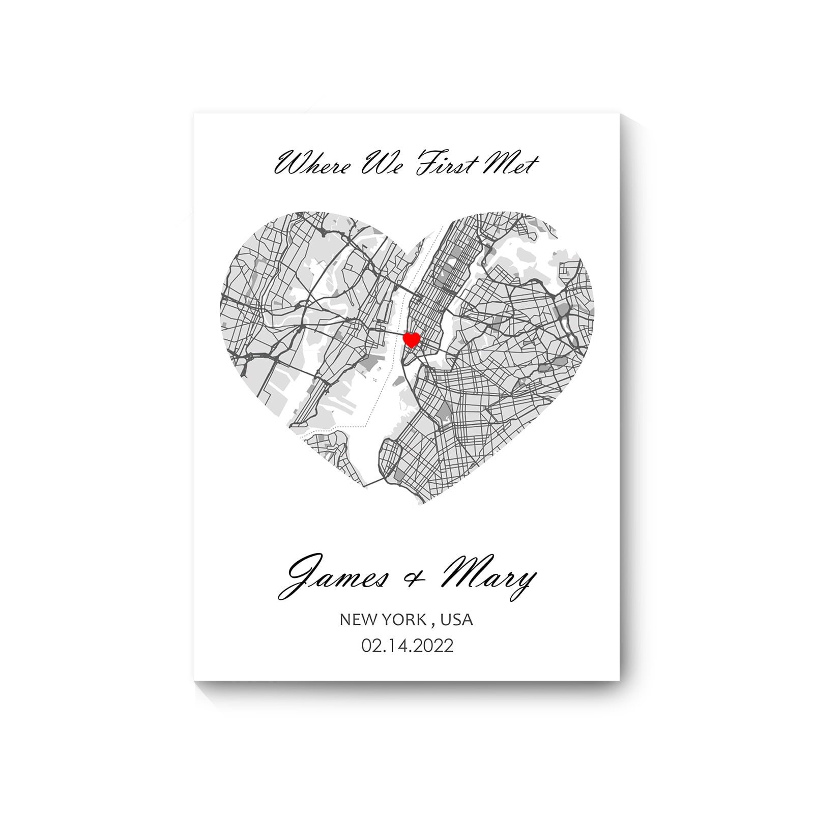 Where We First Met Map, Custom Canvas Print Couple Gift, Personalized ...