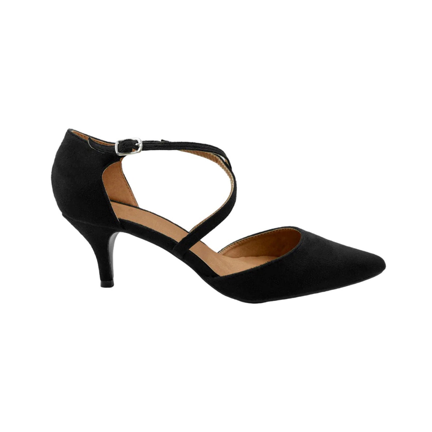 Where 's That From Womens Kennedi Suede Crossover Strap Wide Kitten ...