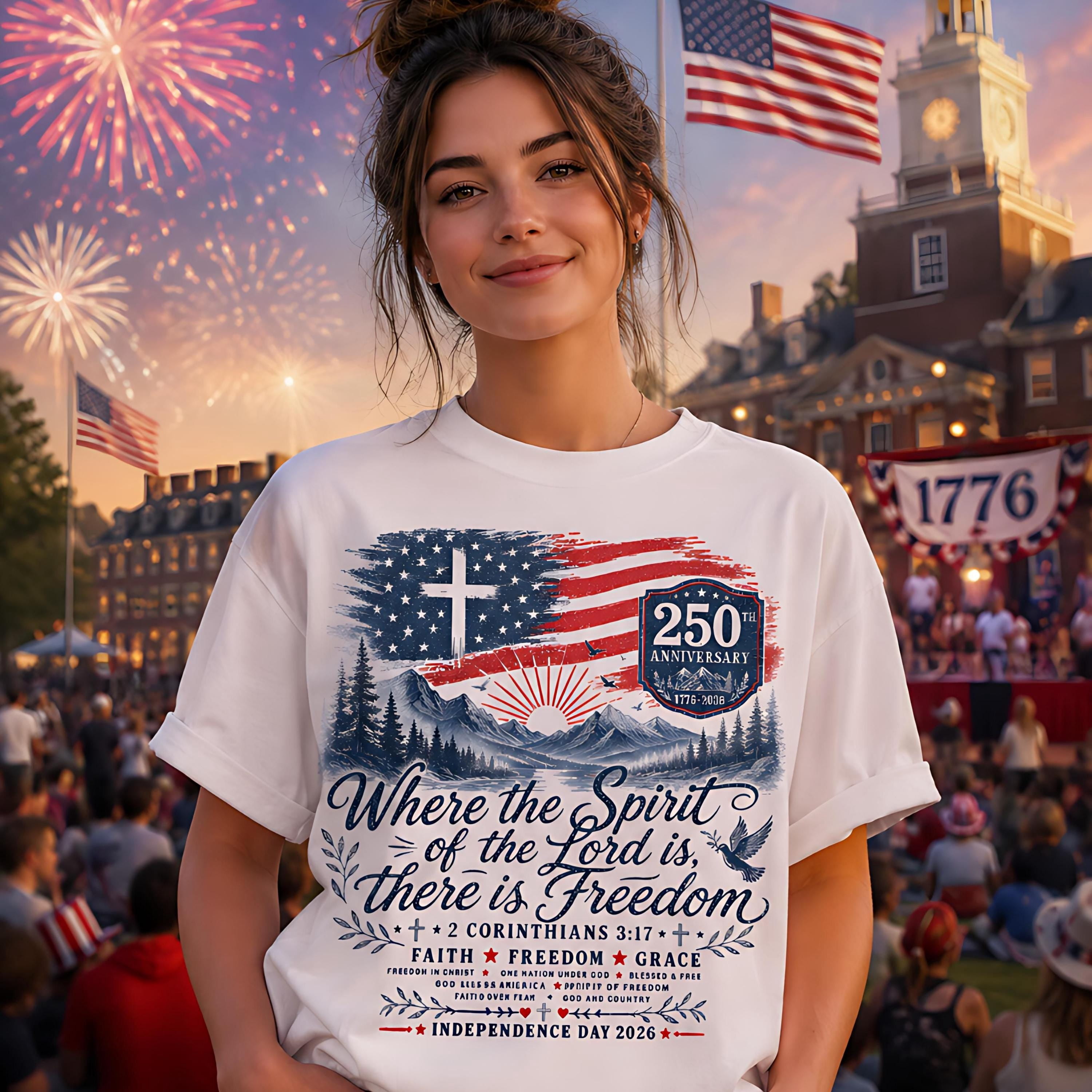 Where the Spirit of the Lord Is Freedom Shirt American Flag Cross 250th ...
