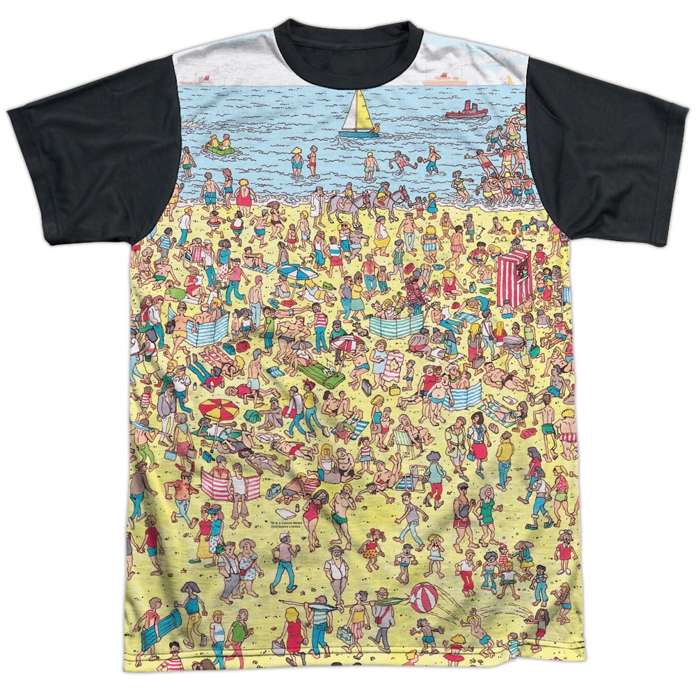 Wheres Waldo - Beach Scene - Short Sleeve Black Back Shirt - XX-Large ...