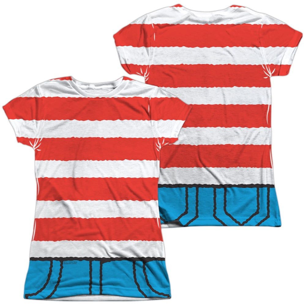 Wheres Waldo - Waldo Costume (Front/Back Print) - Juniors Cap Sleeve ...