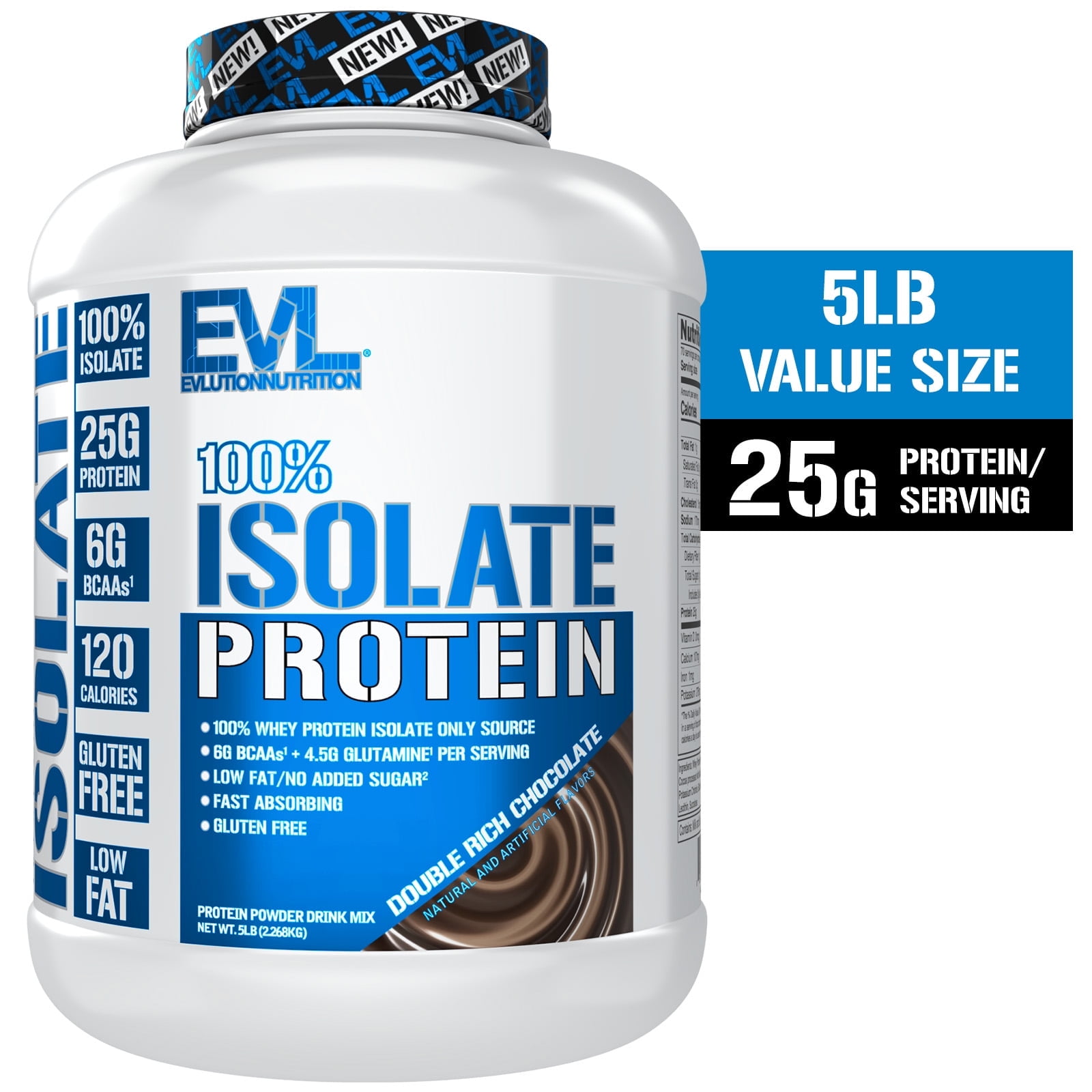 Evlution Nutrition 100% Isolate Whey Protein Powder, 5 LB, Sugar-Free ...
